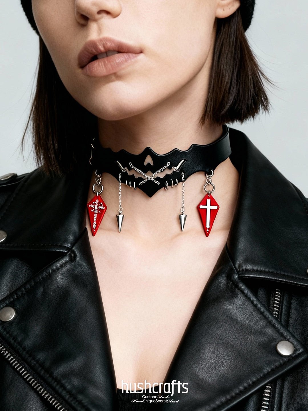 Nocturne Coffin Veil Choker – Gothic Black Leather Bat Choker with ...